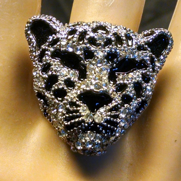 Jewelry | Large Jungle Animal Leopard Head Rhinestones Ring | Poshmark